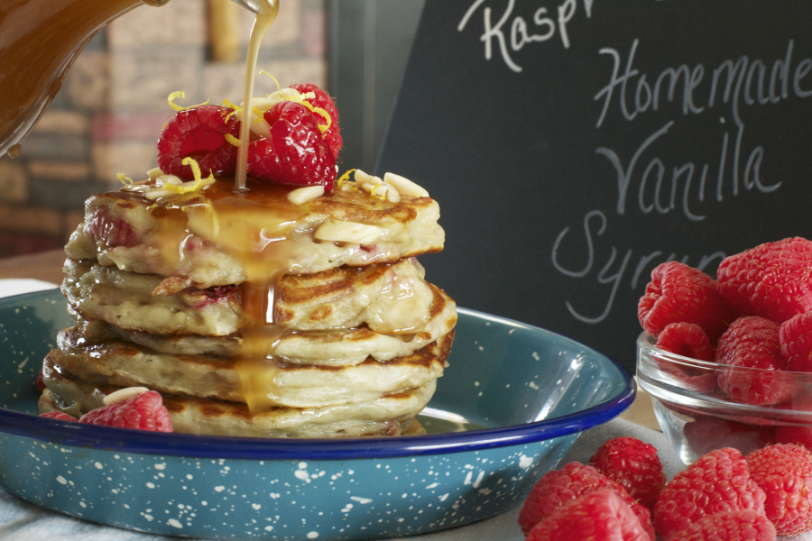Raspberry Greek Yogurt Pancakes with Homemade Vanilla Syrup-What the ...