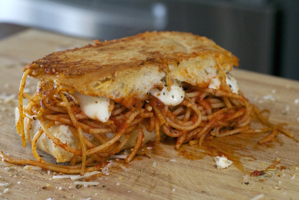 Grilled Spaghetti and Cheese Sandwich - What the Forks for Dinner?