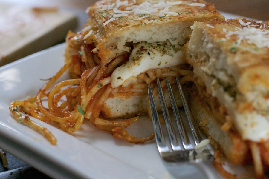 Grilled Spaghetti and Cheese Sandwich - What the Forks for Dinner?