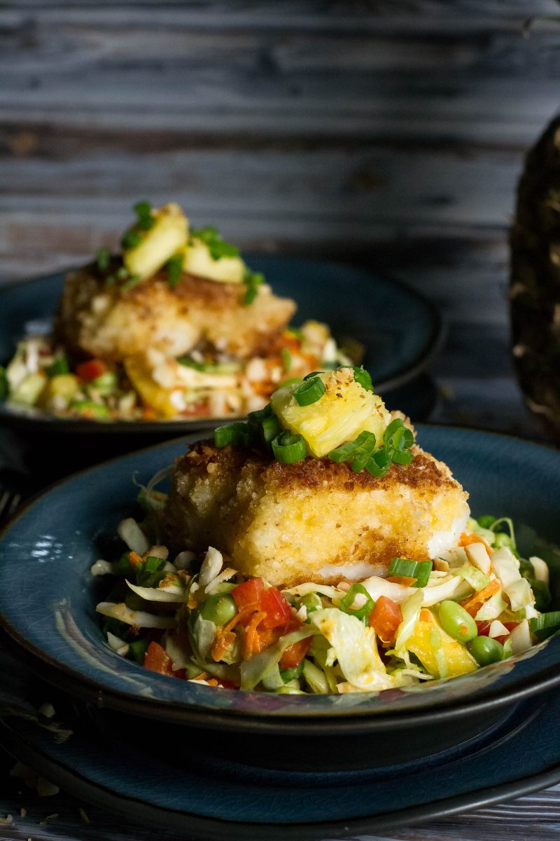 Macadamia Crunch Cod with Hawaiian Pineapple Slaw - What the Forks for ...