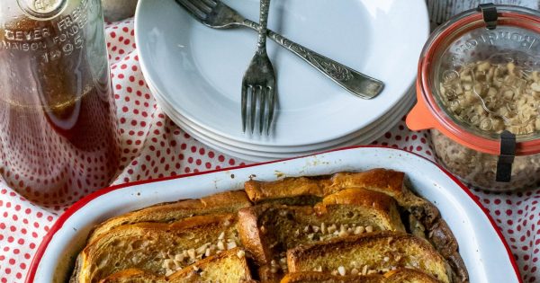 Overnight Toffee French Toast with Toffee Syrup - What the Forks for ...